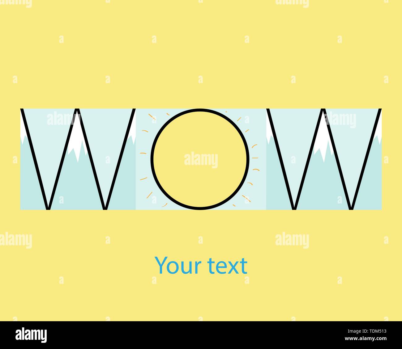 Wow logo inscription with sun and mountains. Vector illustration Stock ...