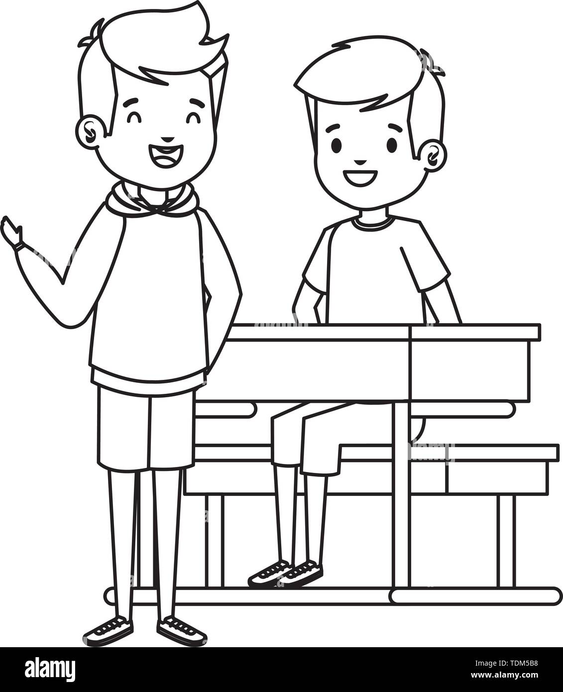 happy little students boys seated in school desk Stock Vector Image ...
