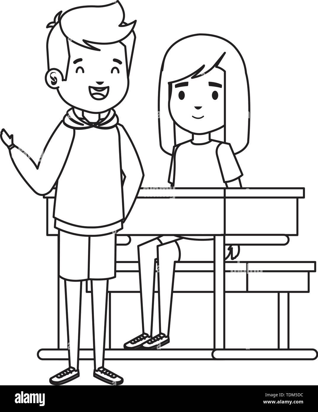 cute little students couple in school desk Stock Vector Image & Art - Alamy