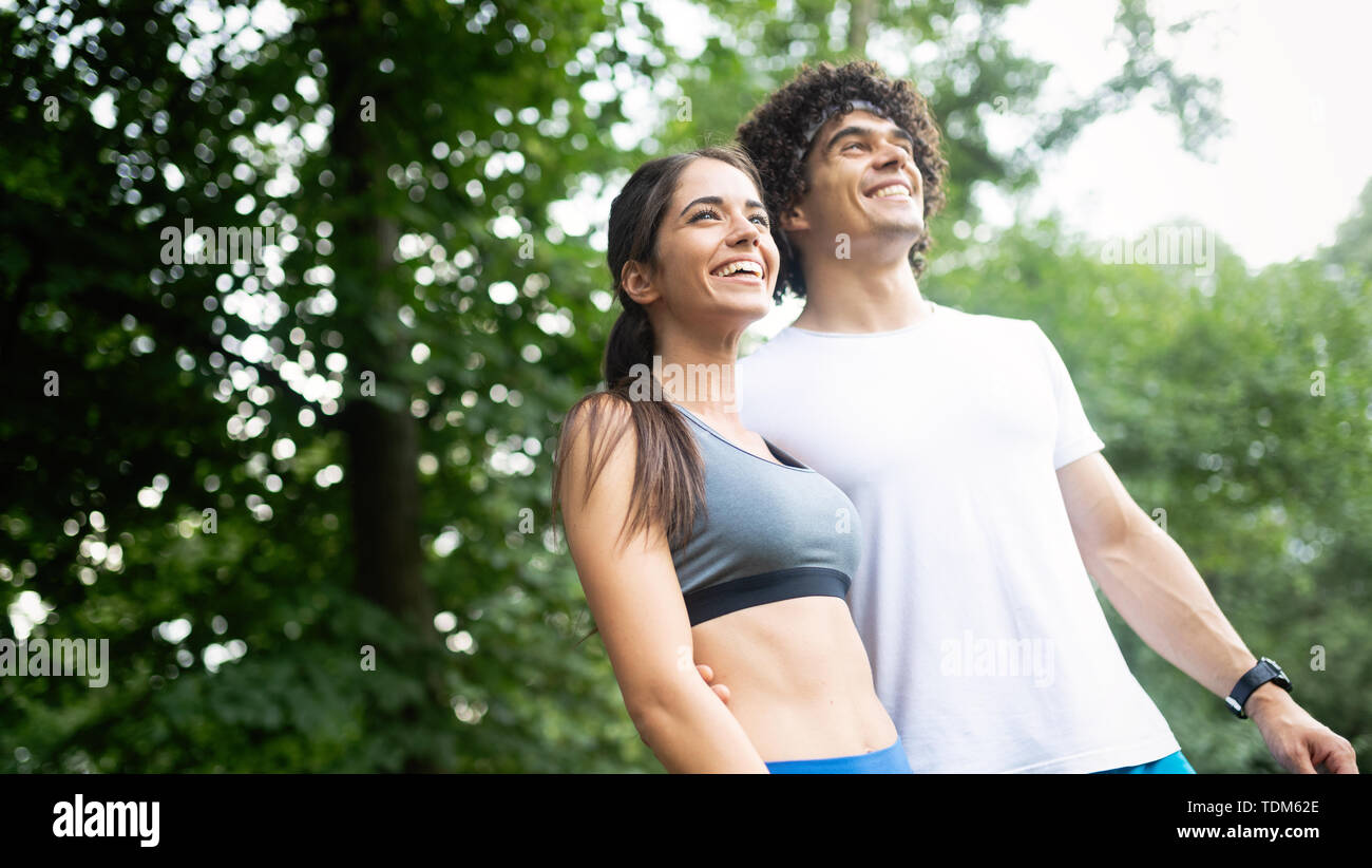 Sporty couple training outdoors hi-res stock photography and images - Alamy