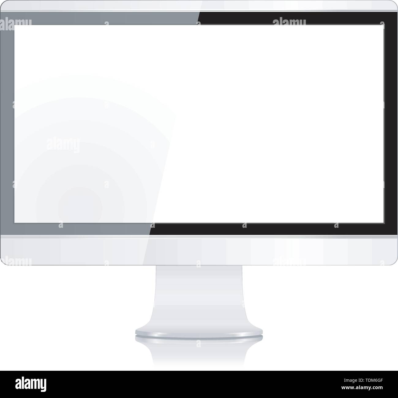 Realistic Modern LCD Computer Monitor Screen in White Vector with ...