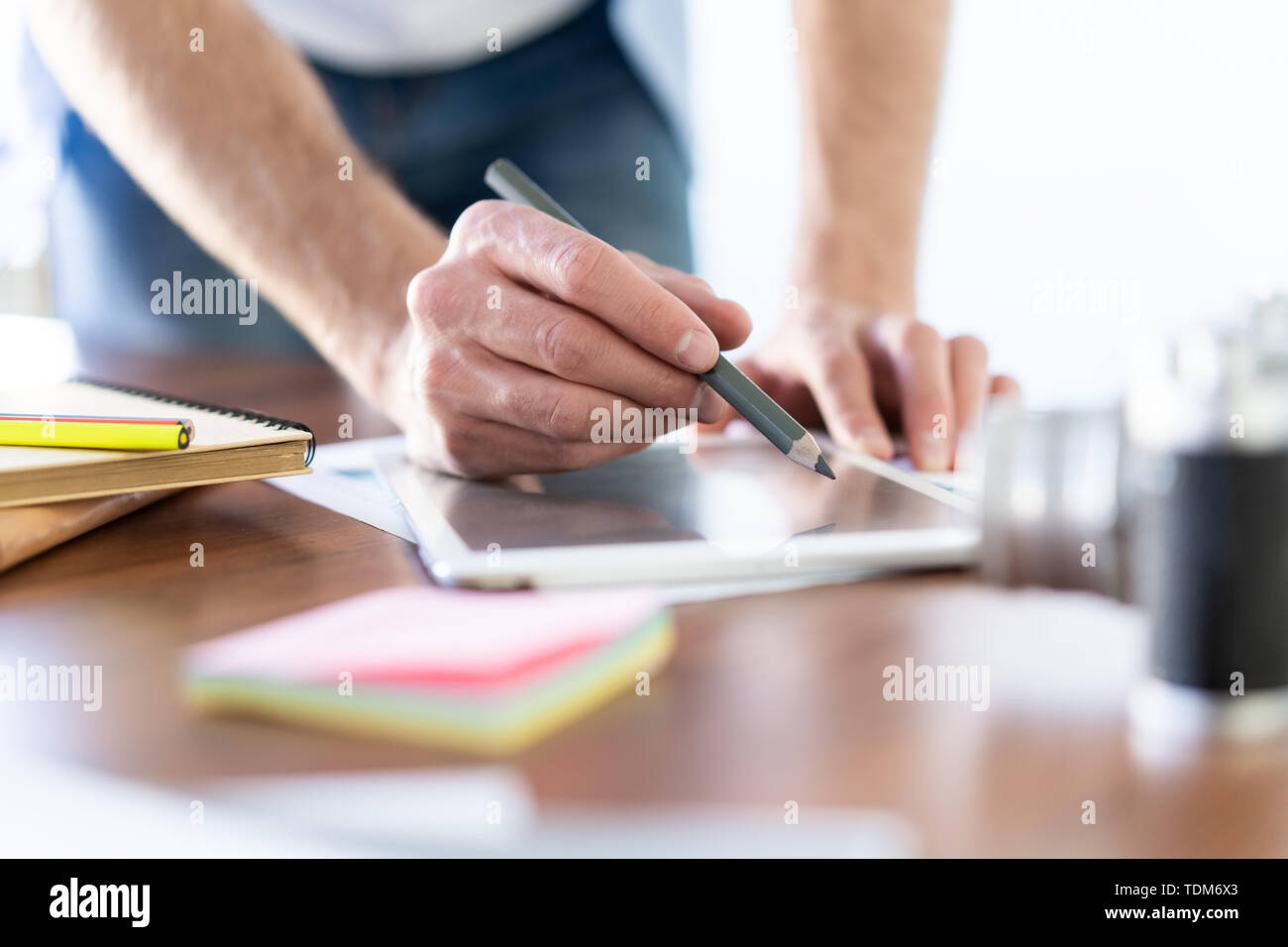 Graphic Designer working with interactive pen display, digital Drawing ...