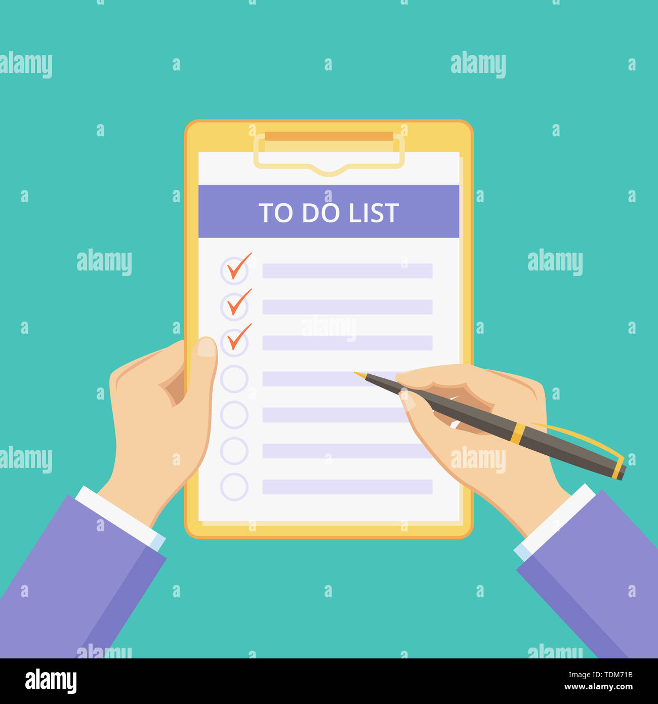 Todo list on clipboard with hands illustration. Checklist document with ... Todo list on clipboard with hands illustration. Checklist document with ...