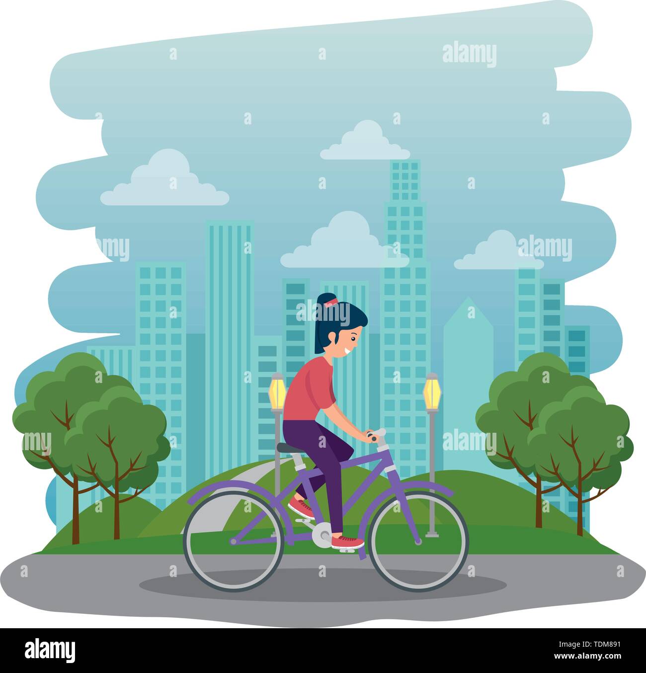 Little girl playing on bicycle Stock Vector Images - Alamy
