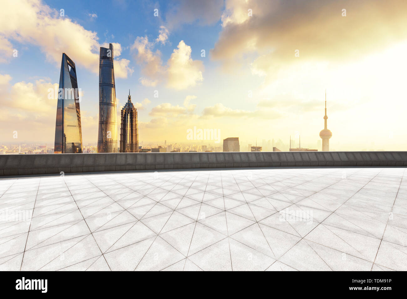 empty floor with cityscape of modern city Stock Photo - Alamy