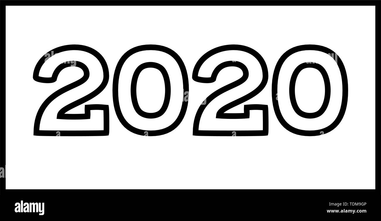 Line art black and white 2020 new year number symbol Stock Vector Image ...