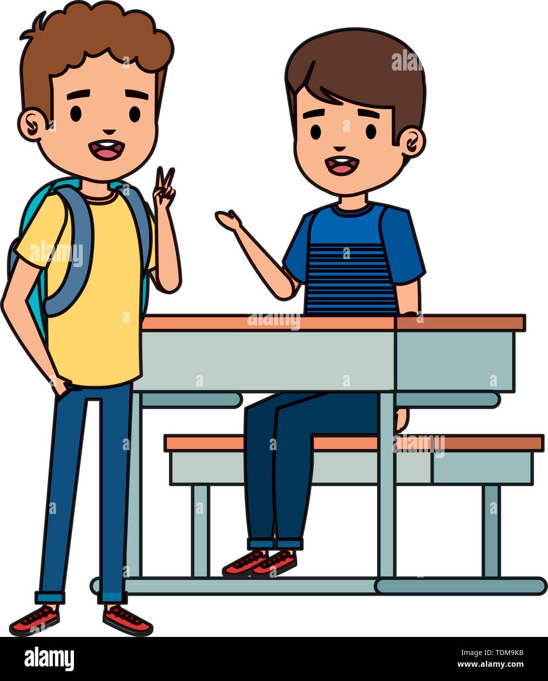 happy little students boys seated in school desk Stock Vector Image ...