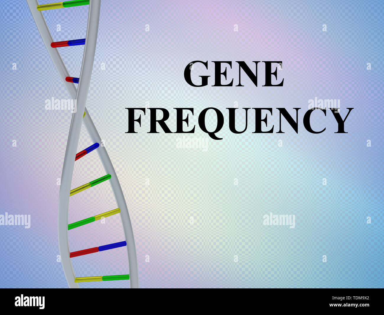 3D illustration of GENE FREQUENCY script with DNA double helix ...