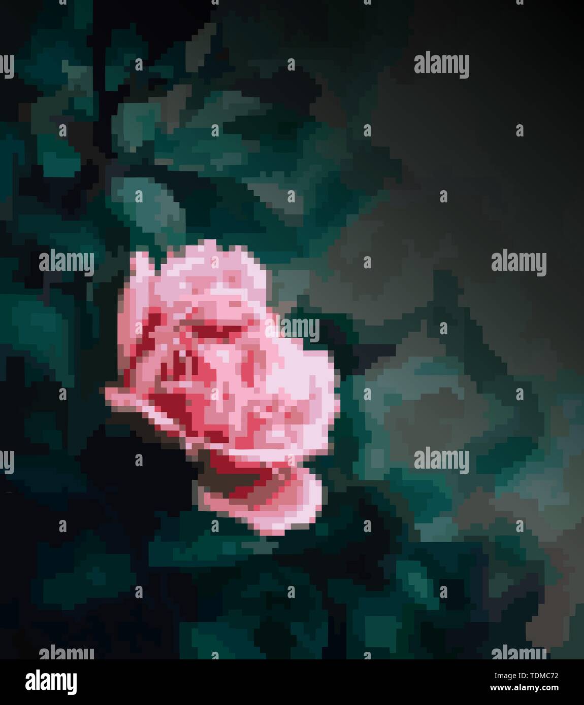 Pixel art with tender rose bush. Print. Abstract mosaic rose flower ...