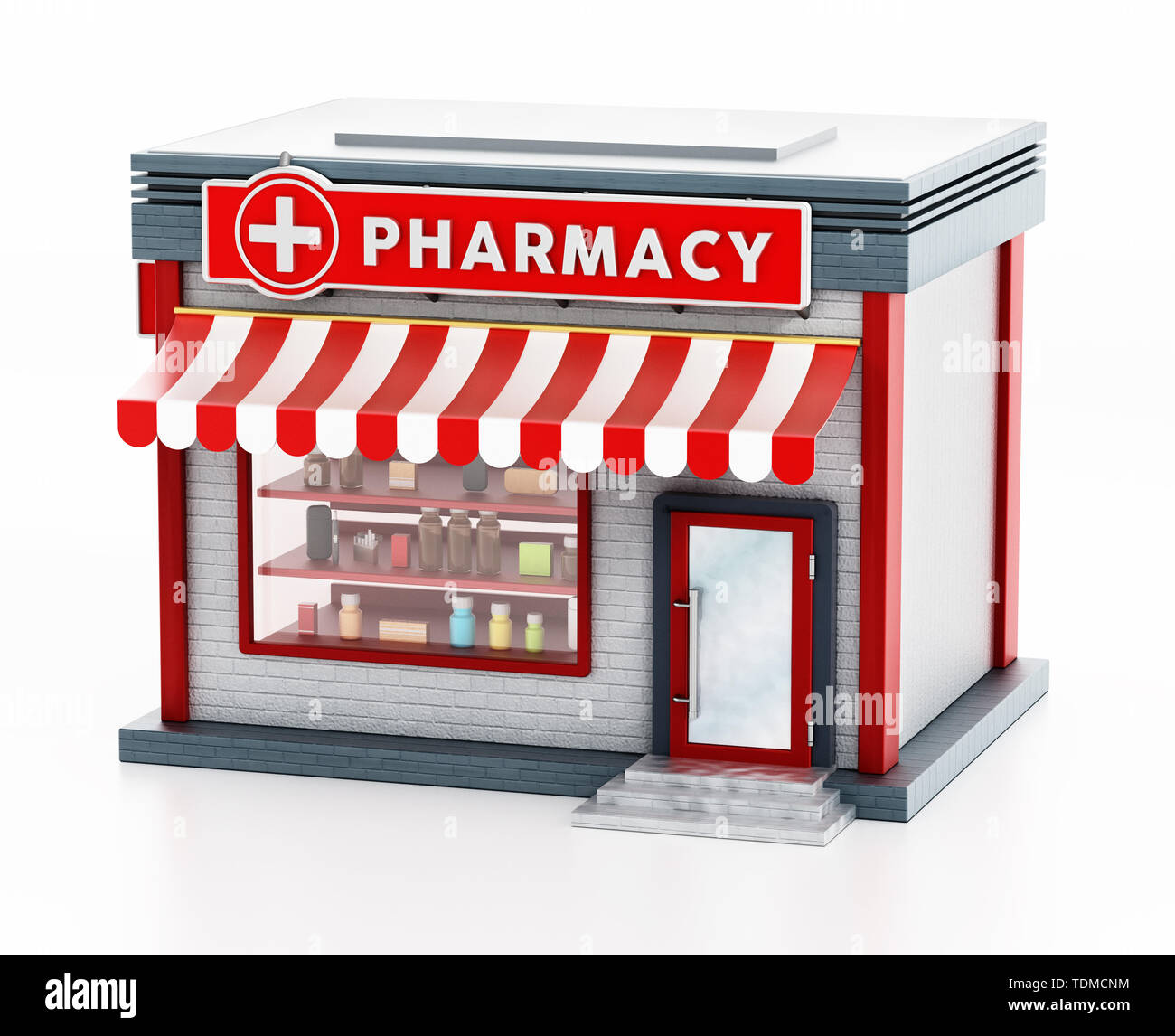 Pharmacy building isolated on white background. 3D illustration Stock ...
