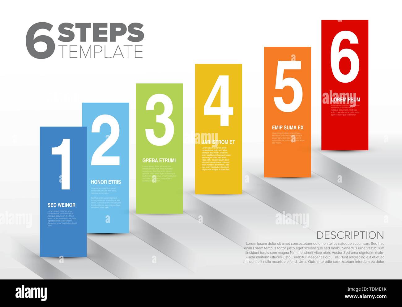 Vector progress template for six steps or options and sample text ...