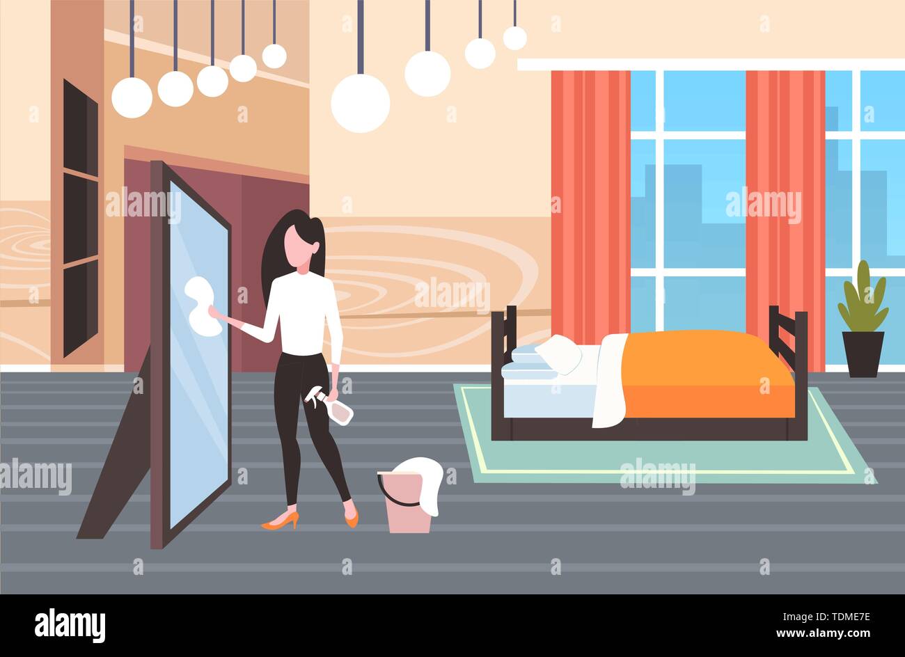 Cleaning spray dust woman Stock Vector Images - Alamy