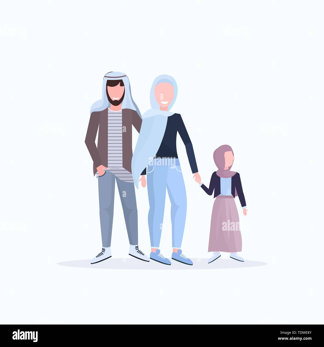 arabic father mother and little daughter walking together happy arab ...