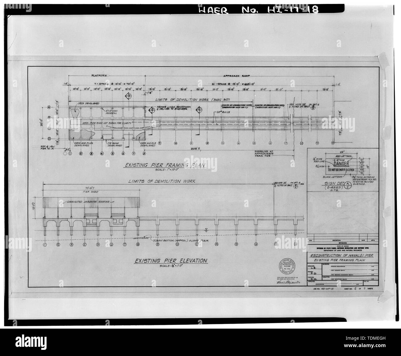 PHASE I - EXISTING PIER FRAMING PLAN DLNR-State Parks, April 1990 ...