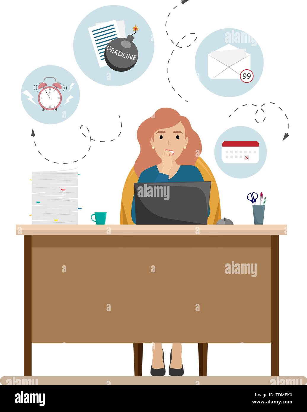 The girl is nervous about the deadline. A lot of cases, deadlines, lack ...