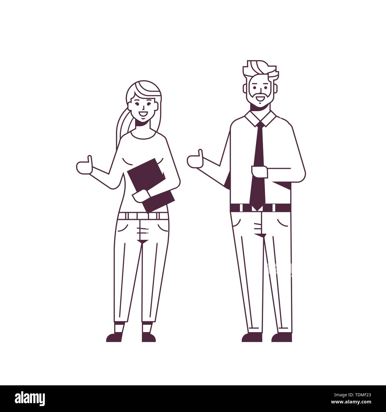 Happy Businesspeople Man Woman Holding Hand With Thumb Up Gesture
