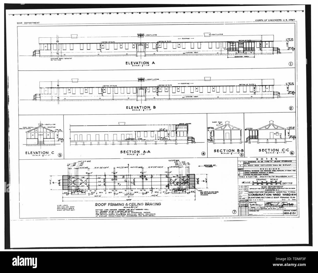 PHOTOCOPY OF A 1942 ARCHITECTURAL DRAWING TITLED- COMBINATION WARD ...