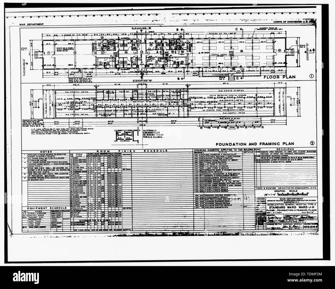 PHOTOCOPY OF A 1942 ARCHITECTURAL DRAWING TITLED- STANDARD WARD, WARD-J ...