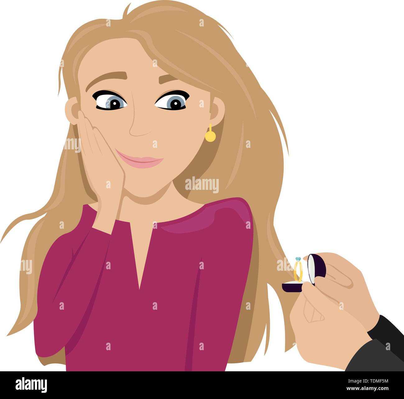 Embarrassed girl make a marriage proposal. Happy marriage. Flat cartoon ...