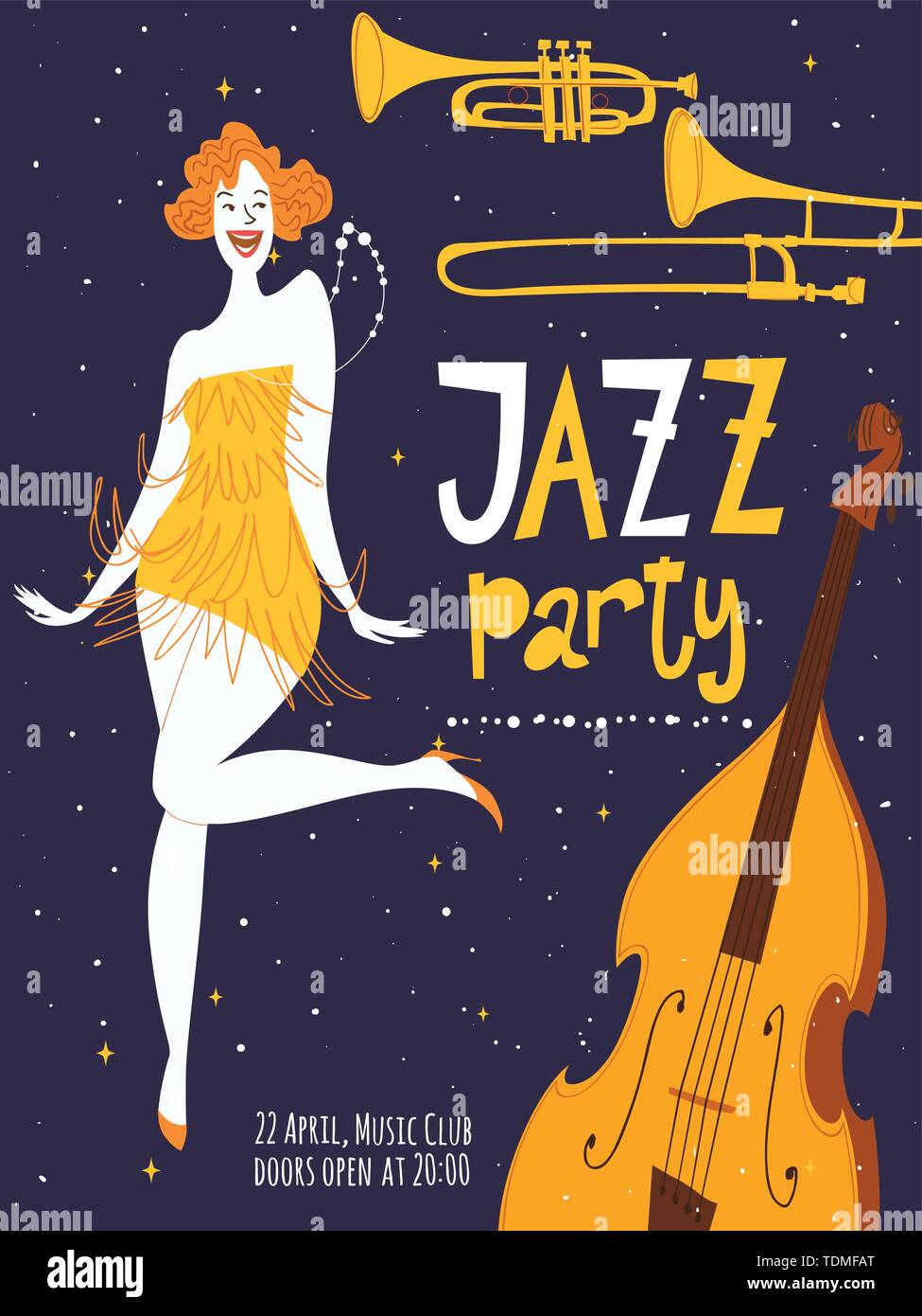 Jazz party invitation or poster template with dancing lady Stock Vector ...