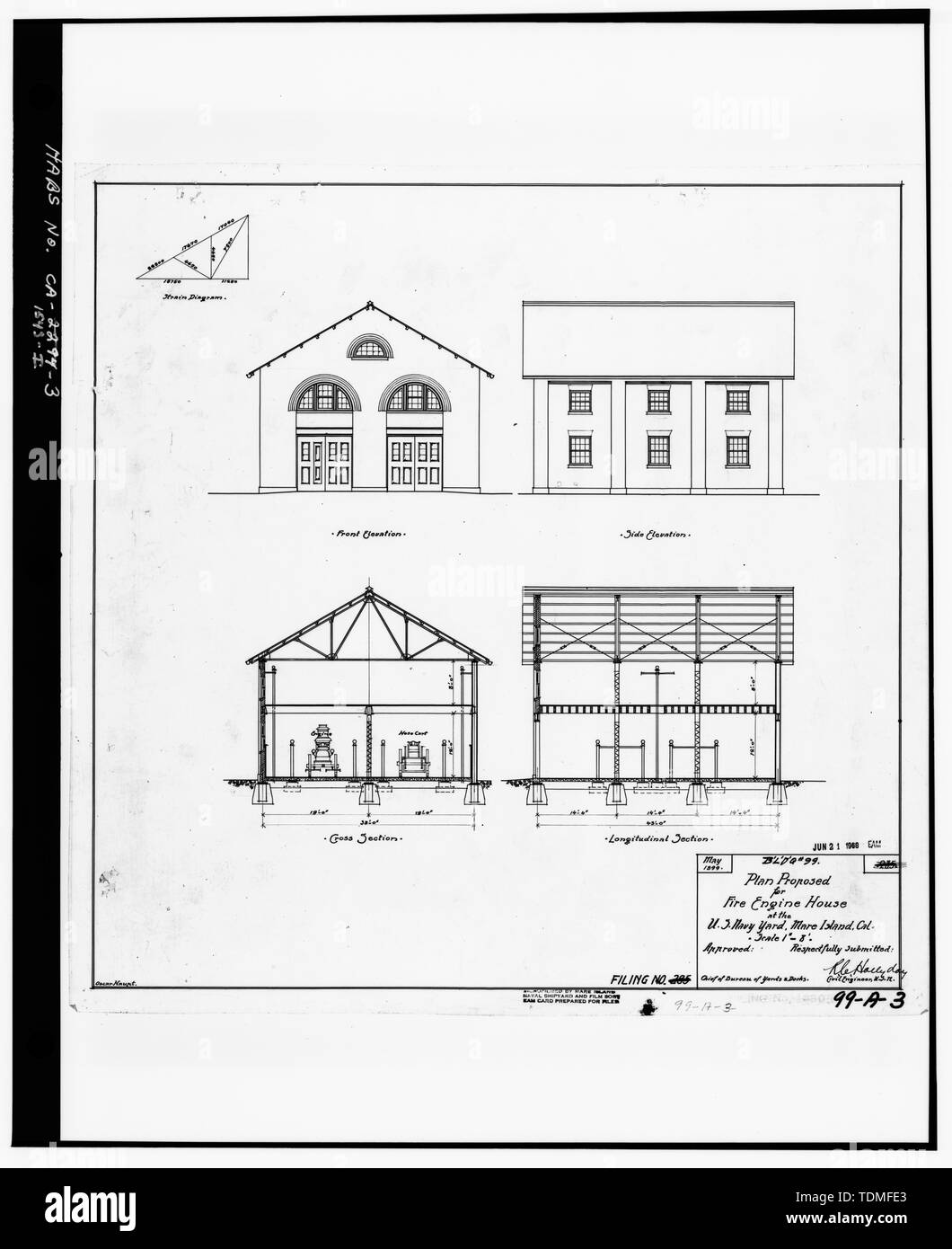 PHOTOCOPY OF DRAWING 99-A-3, PLAN PROPOSED FOR FIRE ENGINE HOUSE ...