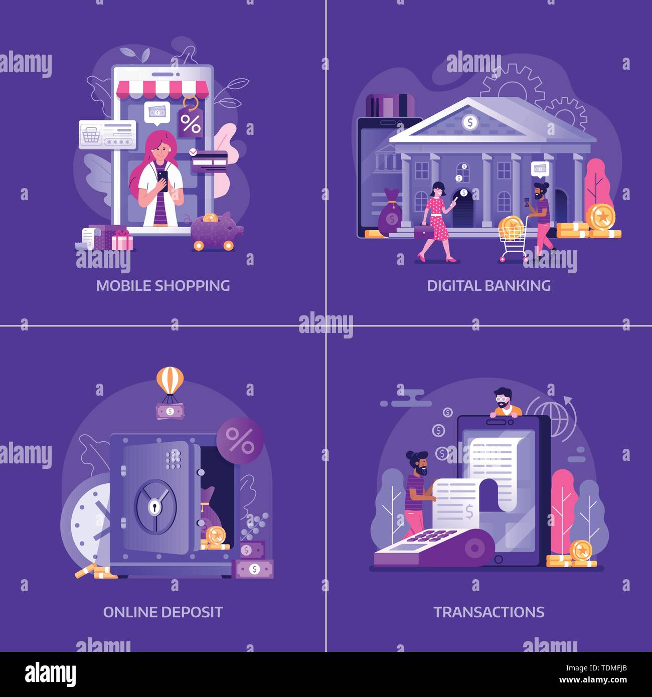 Online Banking and Payment Services Flat Illustrations Stock Vector ...