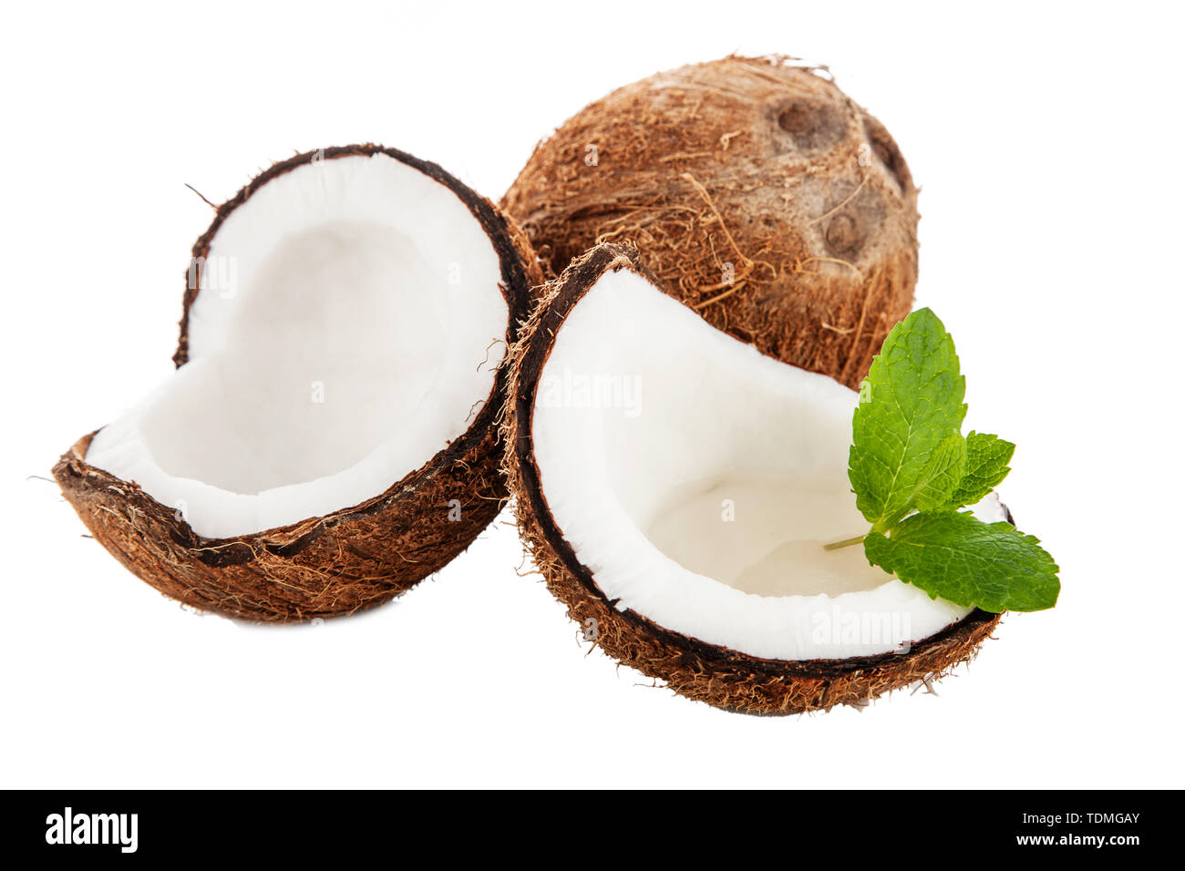 Cracked coconut isolated on white background Stock Photo - Alamy