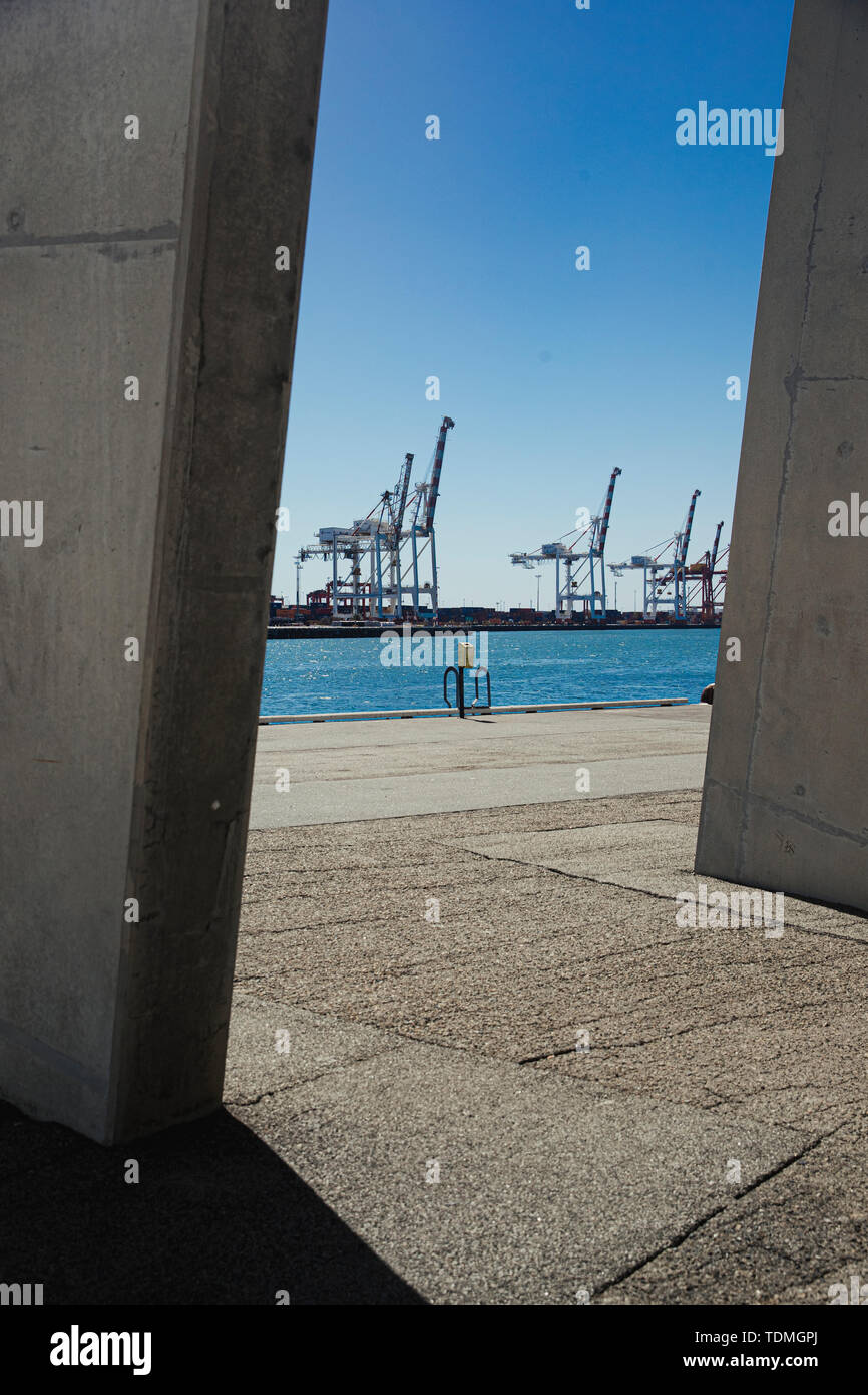 View of the harbor and docks in Perth, Australia. The view is from the ...