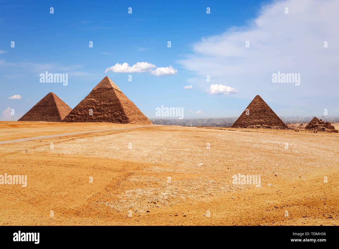 Sunny day in Giza desert, view on the Pyramids Stock Photo - Alamy