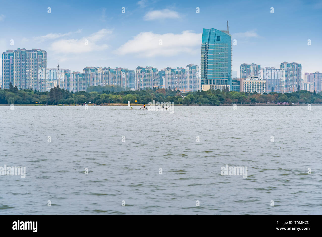 Landmark building in Wuxi City on the other side of Li Lake Stock Photo ...
