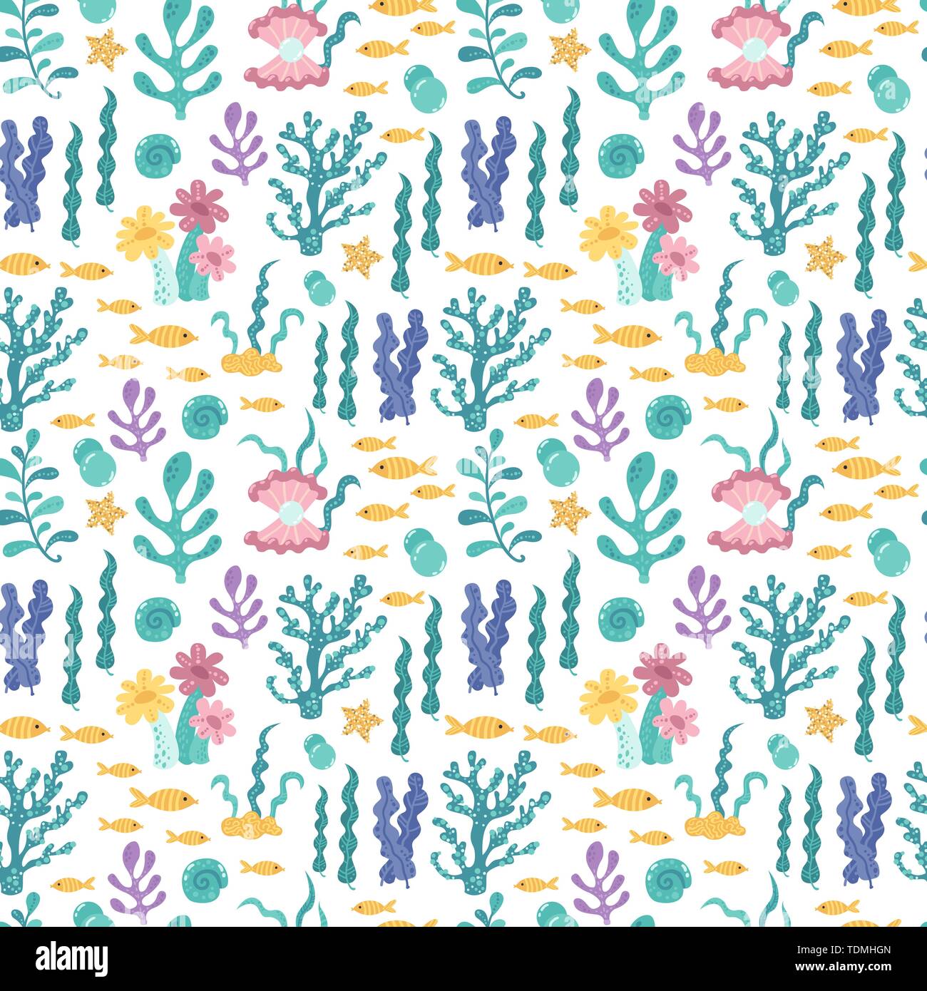 Seamless pattern with seaweed and fish. Vector illustration for your ...