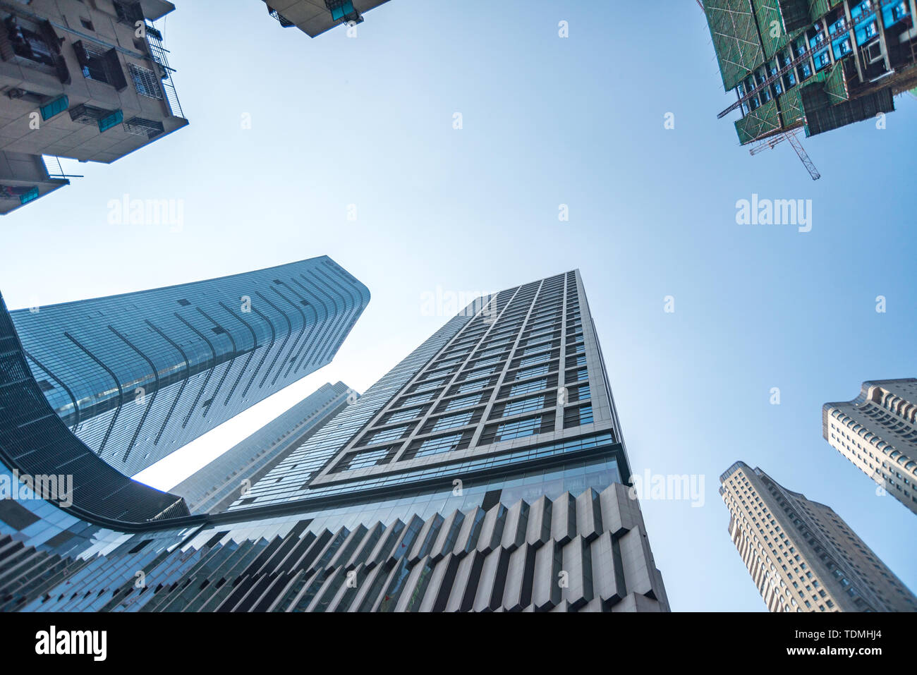 High rise building buildings looking up at blue sky landmark buildings ...