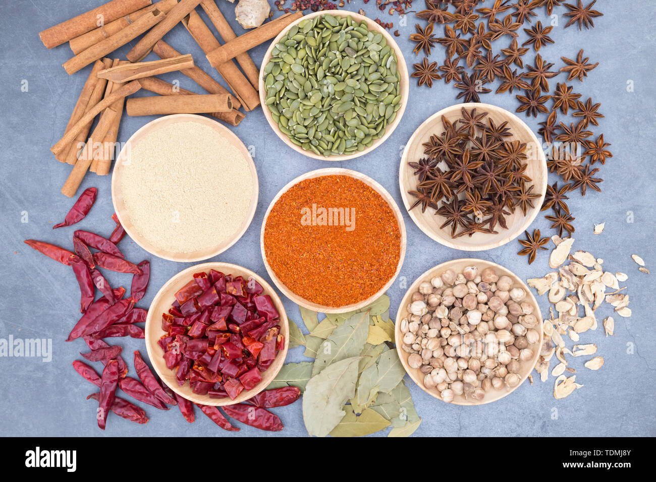 All kinds of seasonings, Chinese seasonings, high angle overhead shot ...