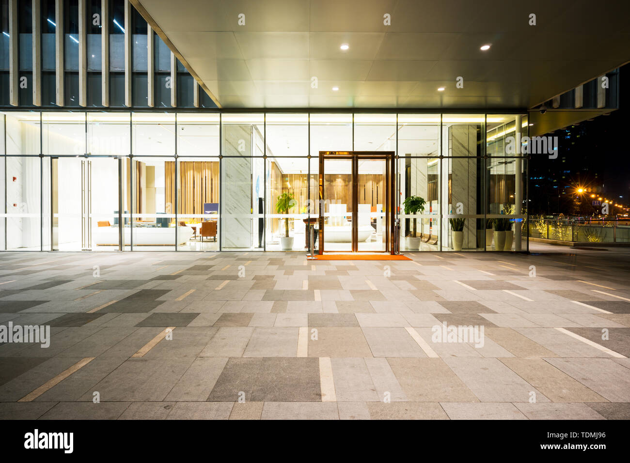 empty brick floor and moodern building in hangzhou Stock Photo - Alamy