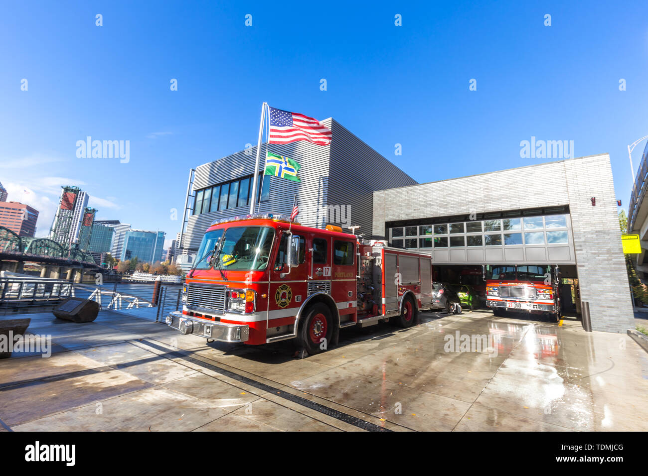 Firetruck in firehouse hi-res stock photography and images - Alamy