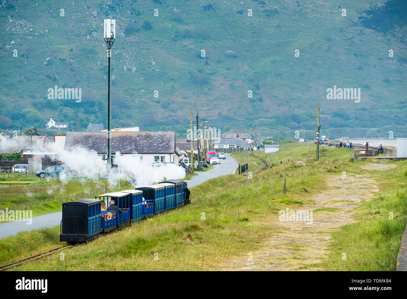Fairbourne, Gwynedd , North Wales. The low-lying coastal town is ...