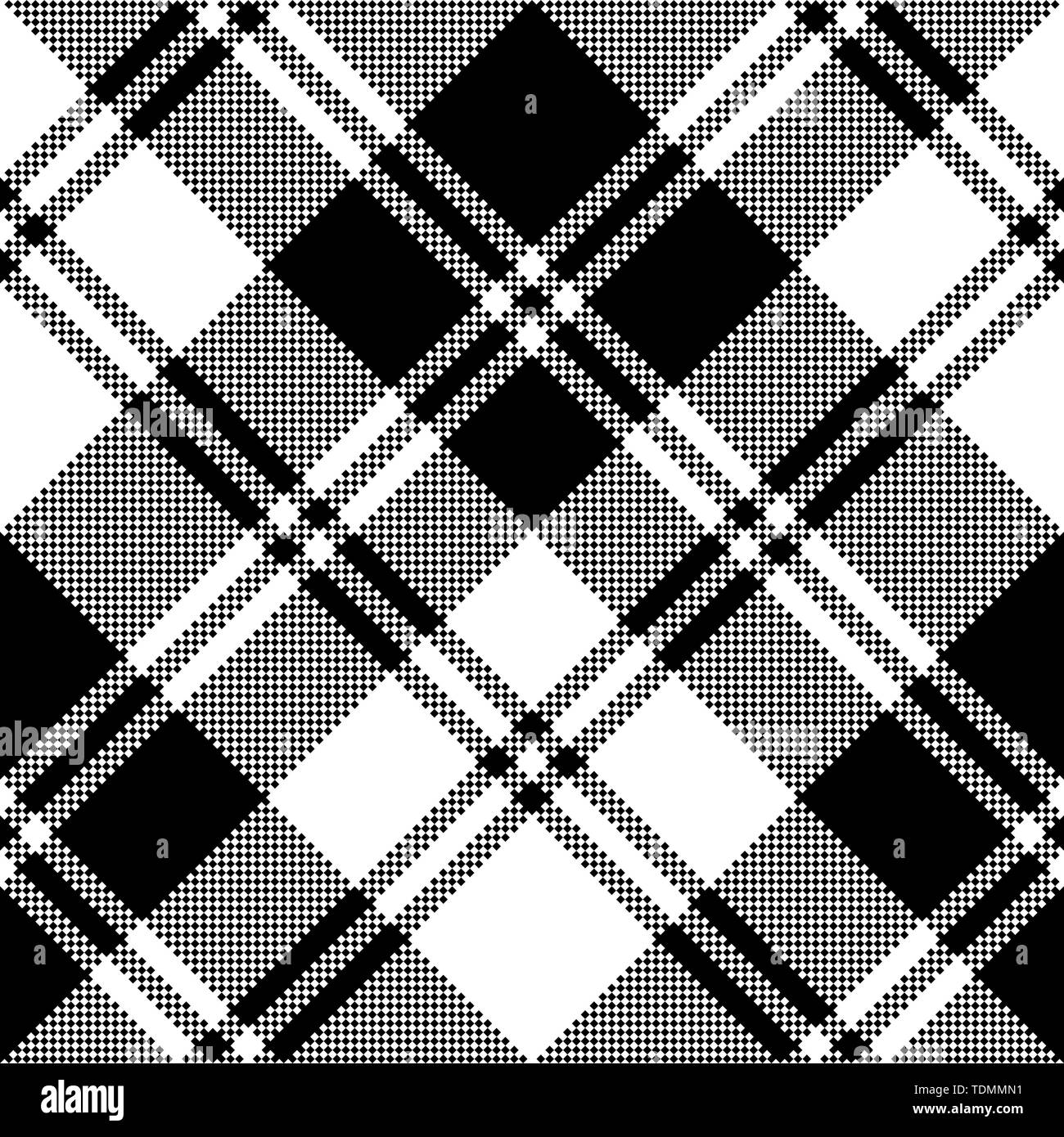 Classic plaid black white pixel seamless pattern. Vector illustration ...
