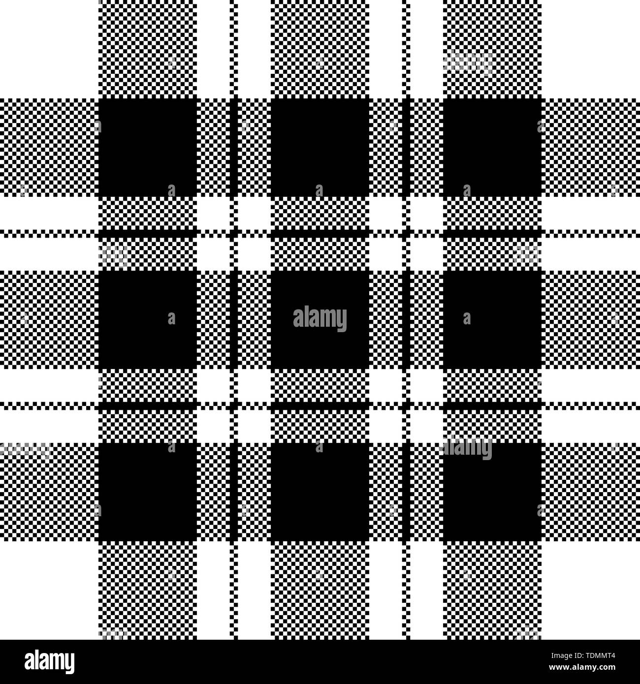 Pixel check fabric texture seamless black white pattern. Vector ...