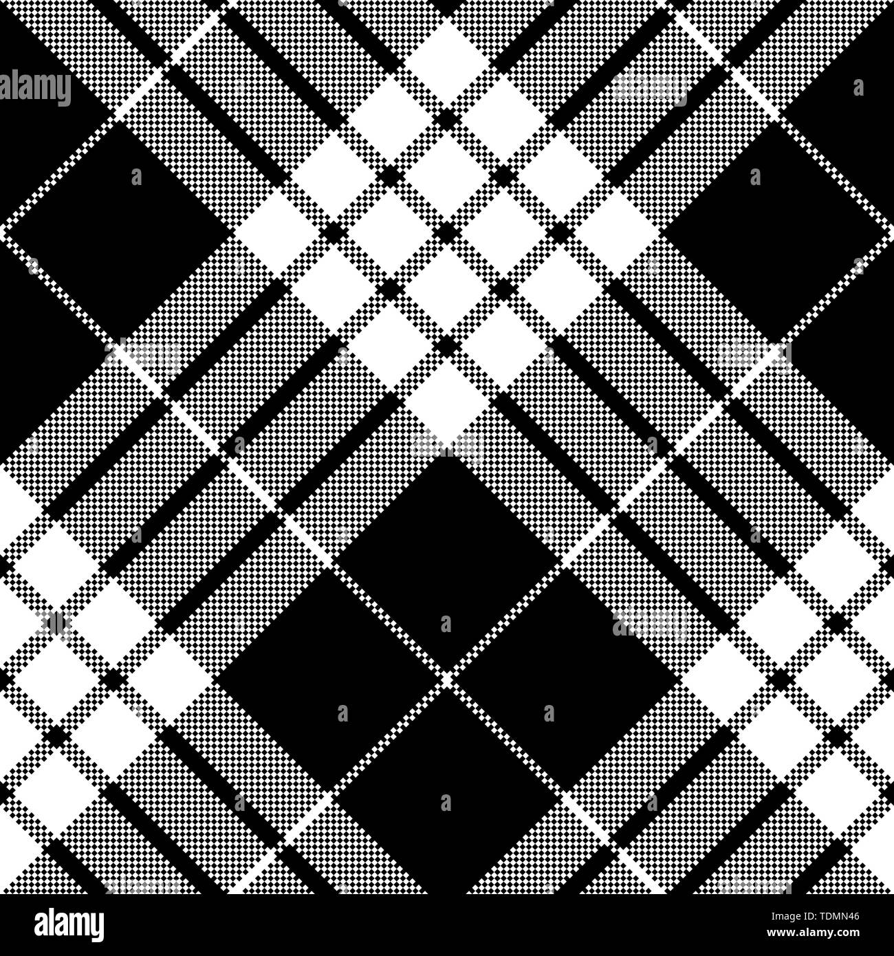 Cameron black white tartan plaid pixel seamless pattern. Vector ...