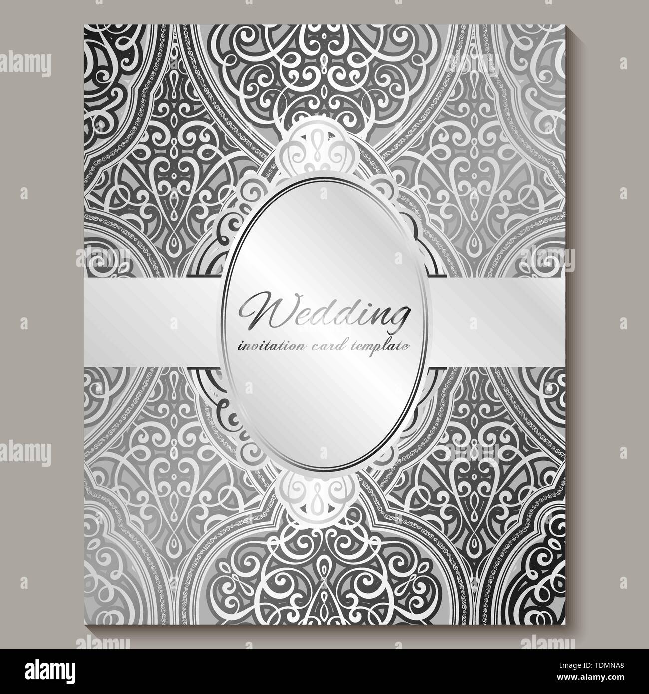 Wedding invitation card with silver shiny eastern and baroque rich ...