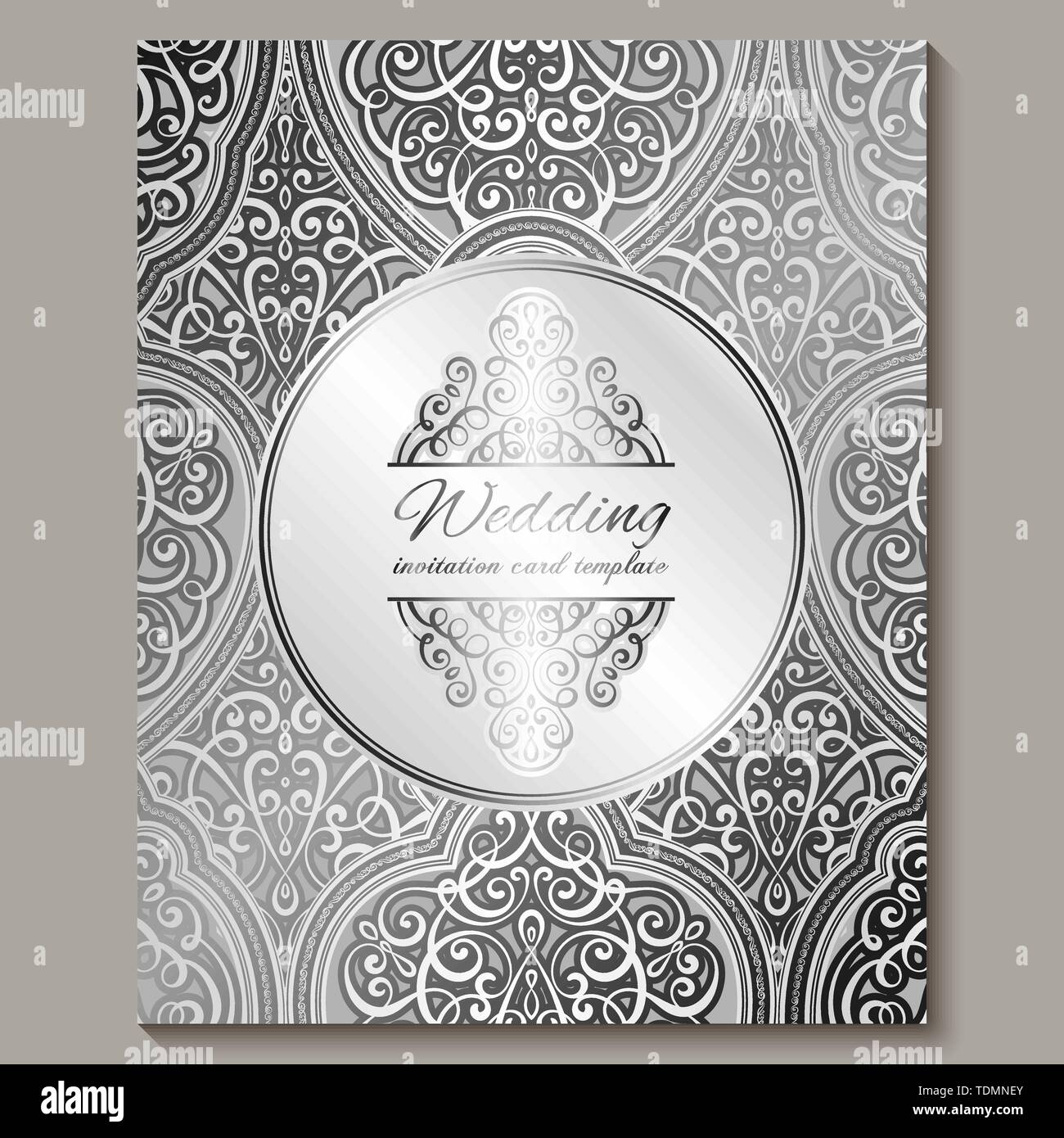 Wedding invitation card with silver shiny eastern and baroque rich ...