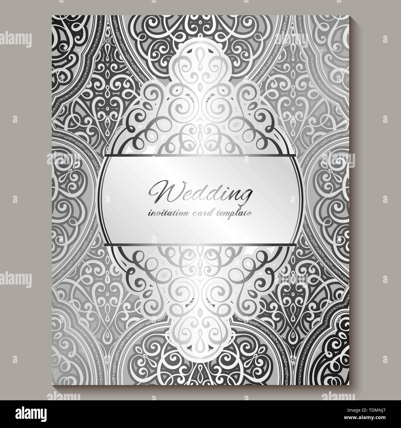 Wedding invitation card with silver shiny eastern and baroque rich ...