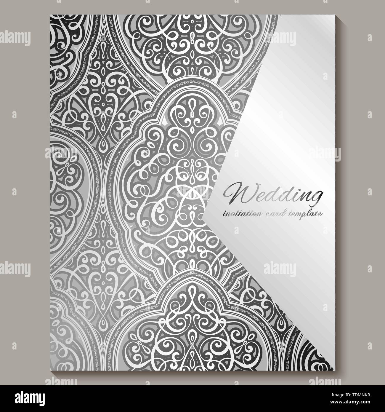 Wedding invitation card with silver shiny eastern and baroque rich ...