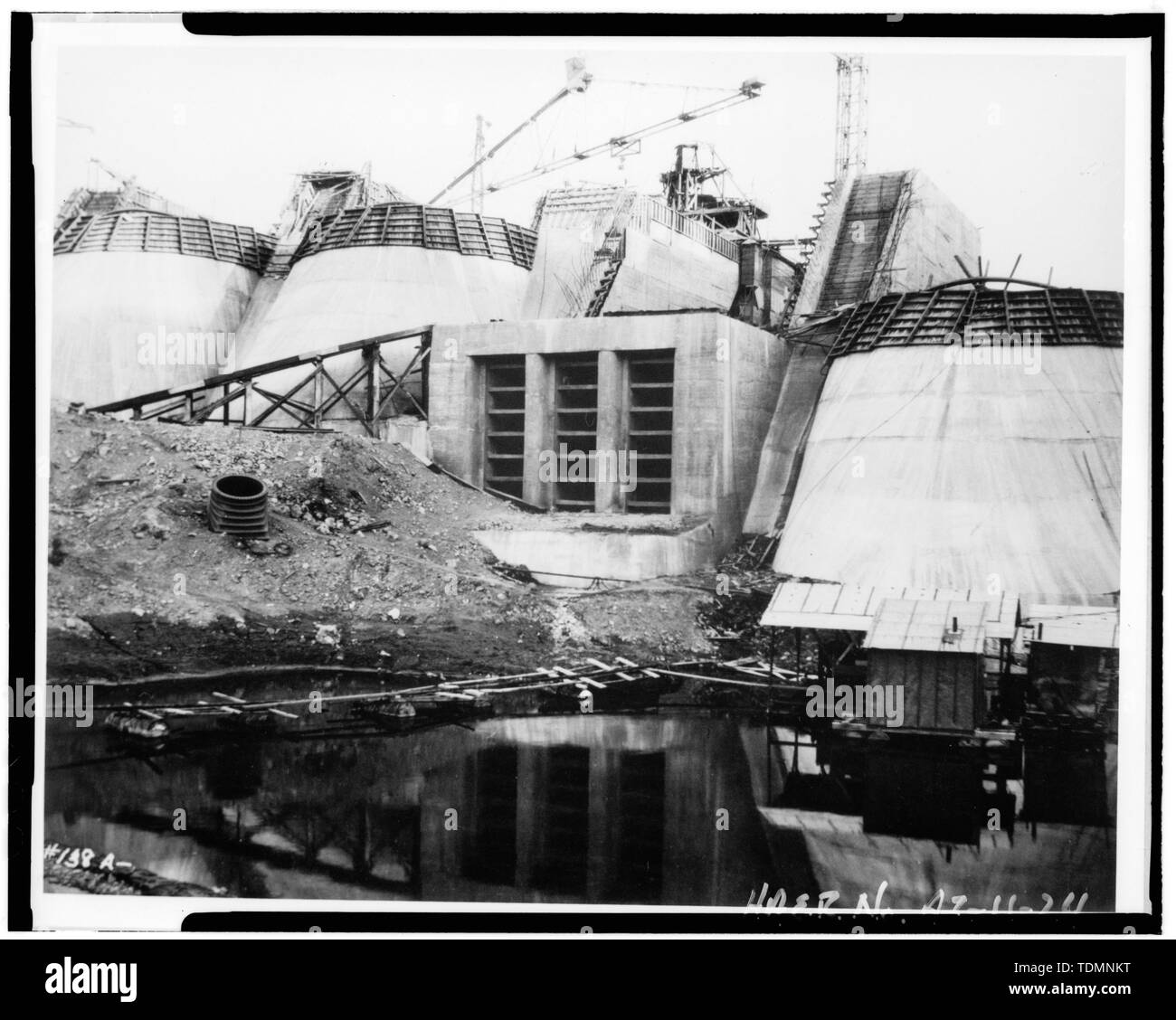 Penstock intake openings on upstream face. Photographer unknown, 1927 ...