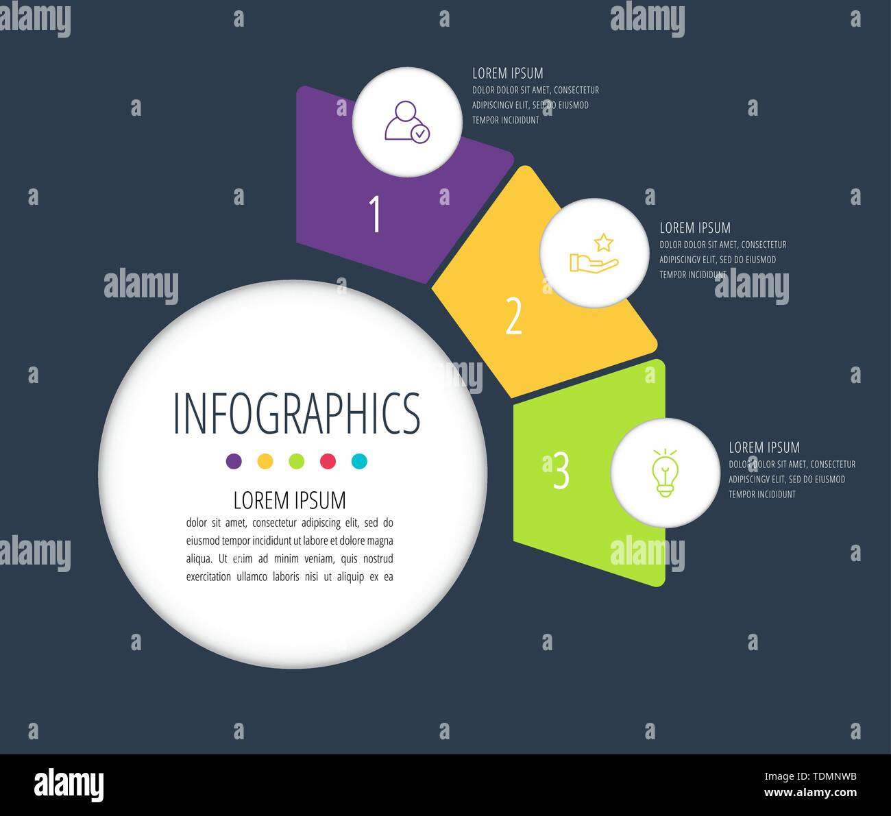 Vector infographic flat template sectors for three label, diagram ...