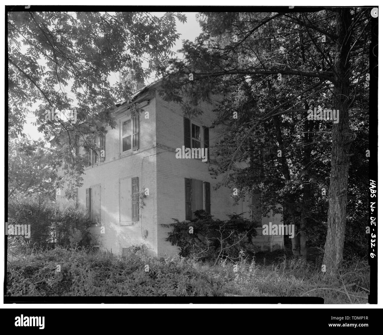 Perspective of south and east sides of main block looking northwest ...
