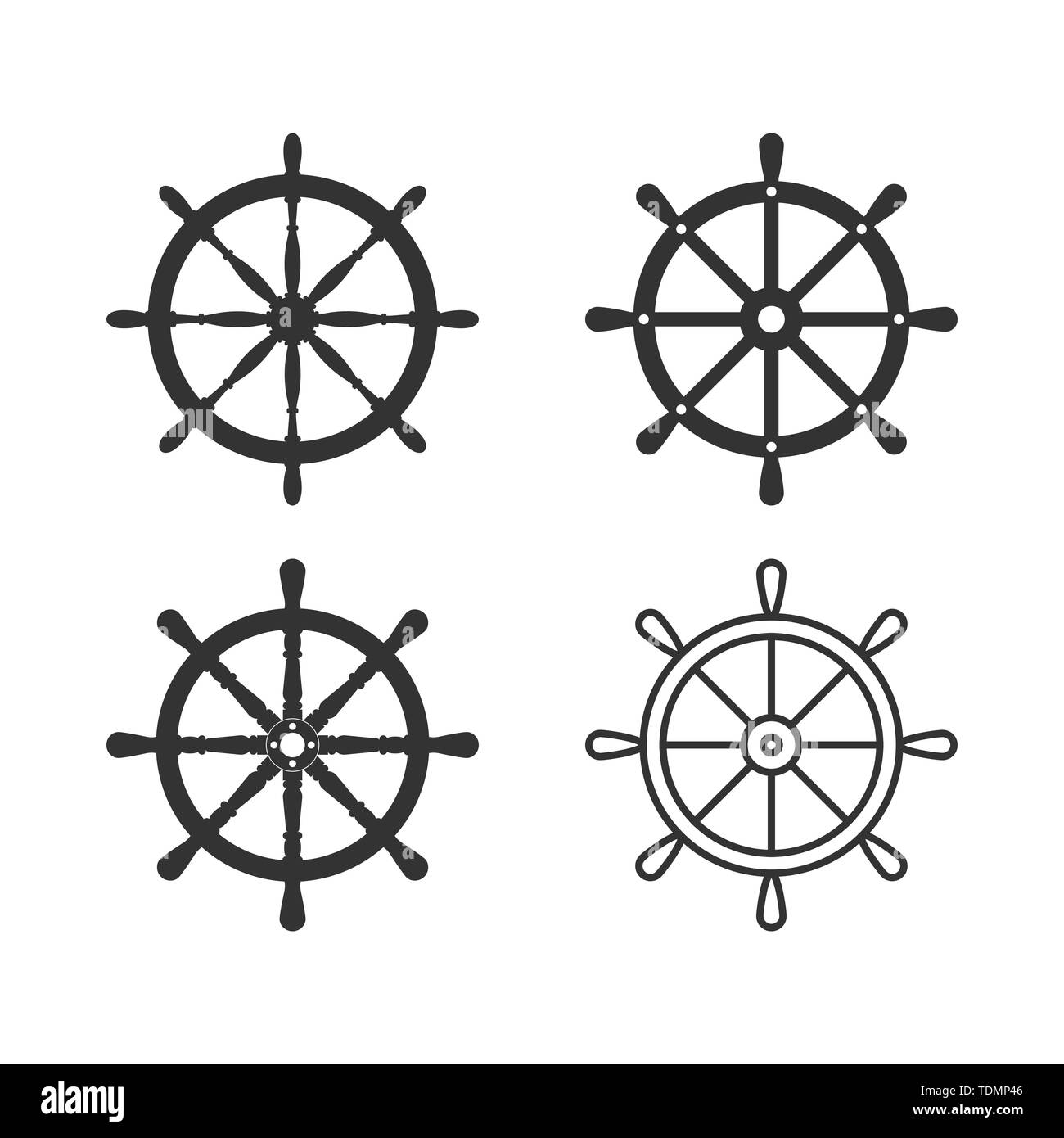 Vector illustration, flat design. Ship steering wheel set Stock Vector ...