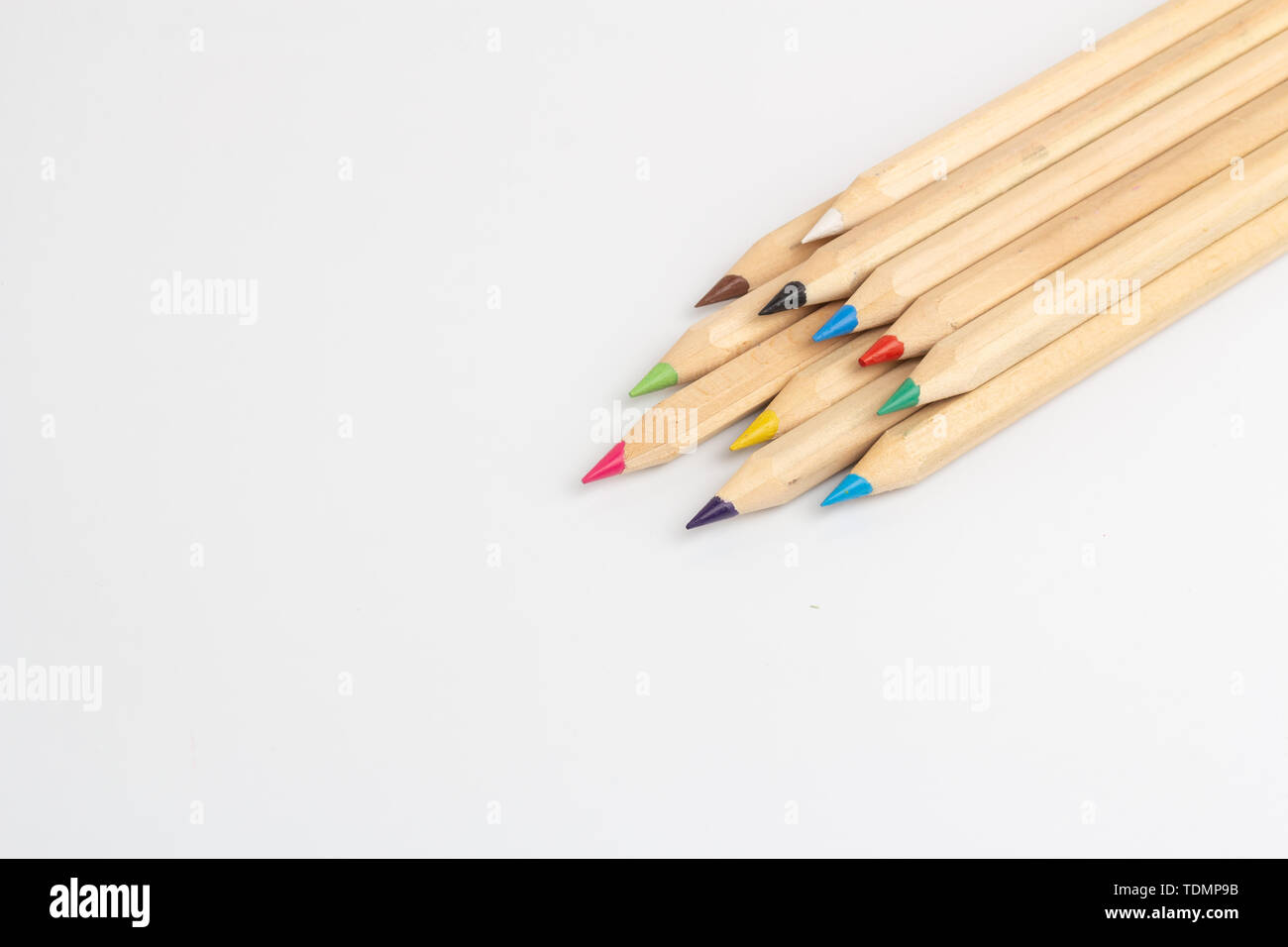 Color pencils are on the white table. Pencil drawing Stock Photo - Alamy
