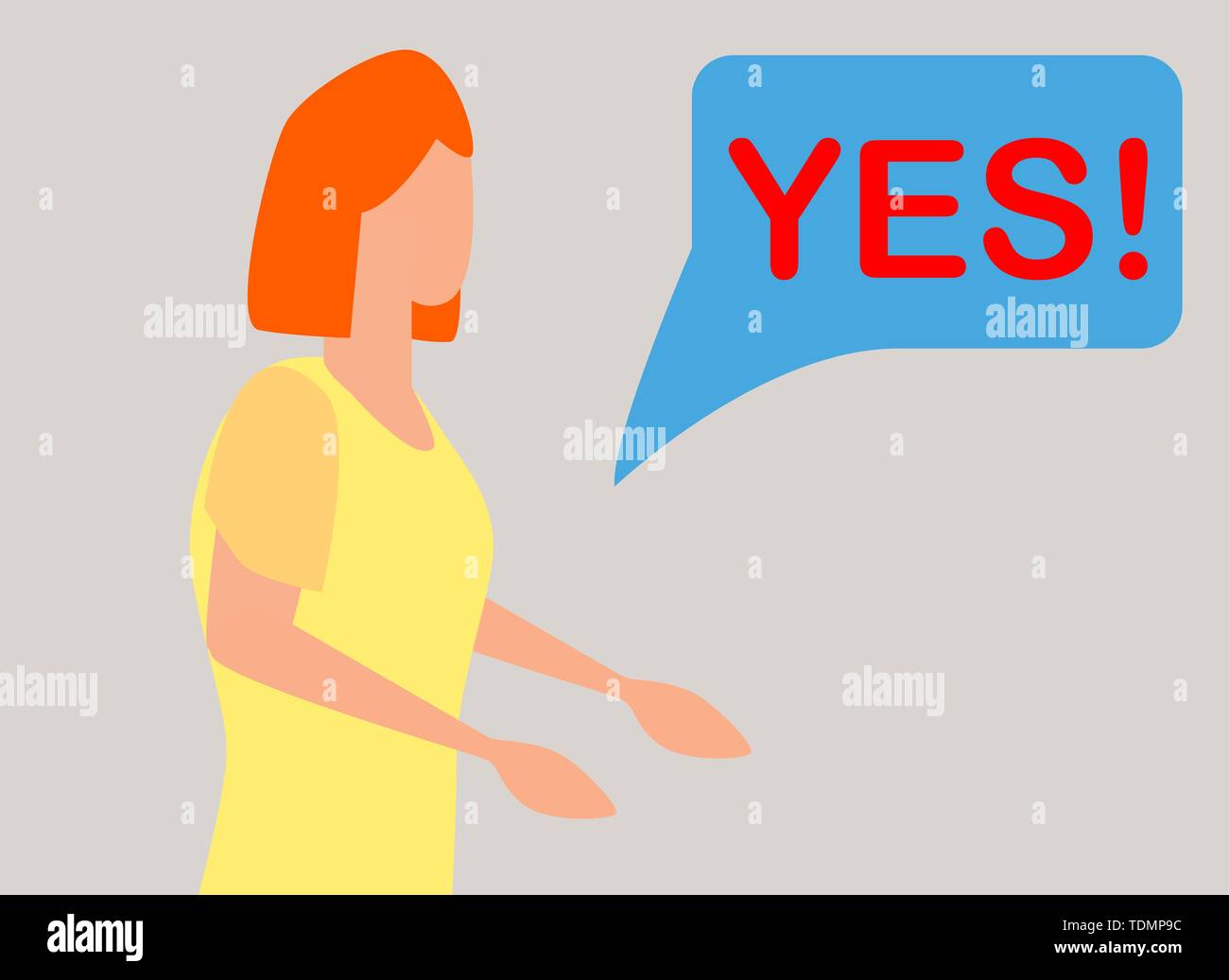 Young Woman Said Yes Cartoon Art Illustration Isolated on White ...