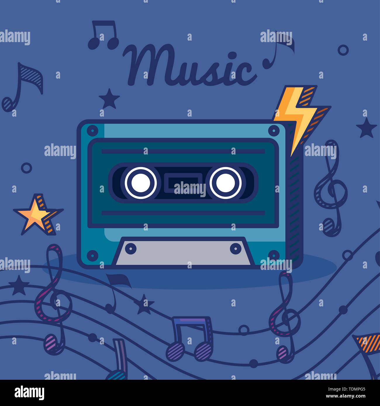 cassette with treble clef and quaver with beam notes Stock Vector Image ...